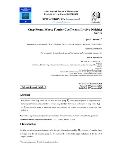 Pdf Cusp Forms Whose Fourier Coefficients Involve Dirichlet Series