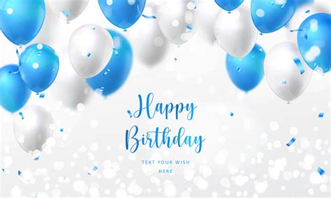 우아한 골든 블루 실버 화이트 발롱과 파티 포퍼 리본 생일 축하 카드 배너 템플릿 파티 폭죽에 대한 스톡 벡터 아트 및 기타
