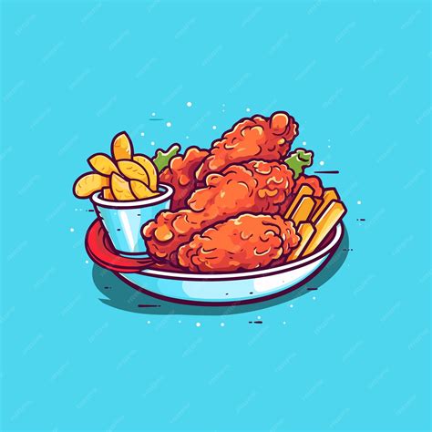 치킨 텐더 벡터 일러스트 레이 션 메뉴 포스터 웹에 대 한 깨끗 한 라인과 멋진 컬러 클립 아트 프리미엄 벡터
