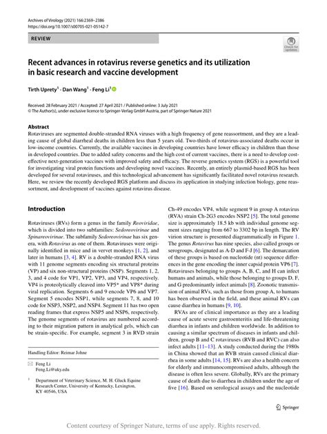 Recent Advances In Rotavirus Reverse Genetics And Its Utilization In