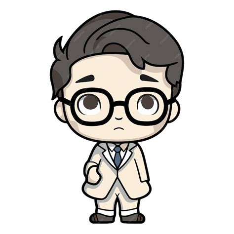안경을 입은 귀여운 학교 소년 터 만화 일러스트레이션 프리미엄 벡터