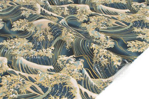Metallic Gold Waves Teal Miss Matatabi Japanese Fabric