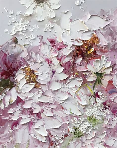 Pink Flower Oil Painting On Canvas Original Acrylic Textured Floral