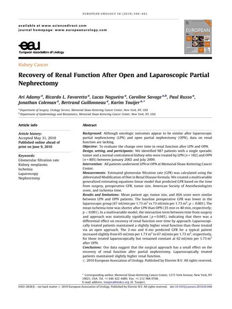 Pdf Recovery Of Renal Function After Open And Laparoscopic Partial