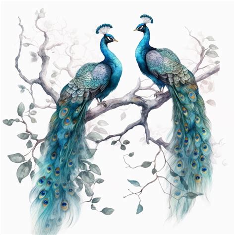 Premium Ai Image Peacocks Are Sitting On A Branch Of A Tree With