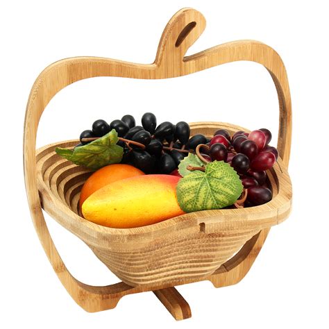 Collapsible Apple Shaped Bamboo Basket Kitchen Fruit Storage