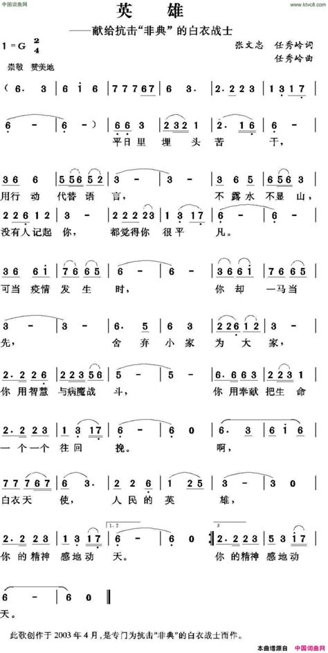 英雄张文忠任秀岭词任秀岭曲英雄张文忠 任秀岭词 任秀岭曲简谱 吉他弹唱