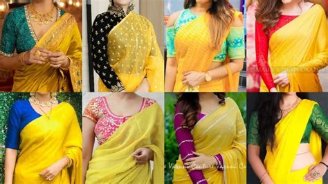 Yellow Saree Blouse Color Combination Ideas Yellow Saree Contrast