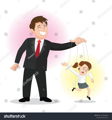 Businessman Holding Puppet Strings Woman Worker Stock Vector Royalty Free 2159819803