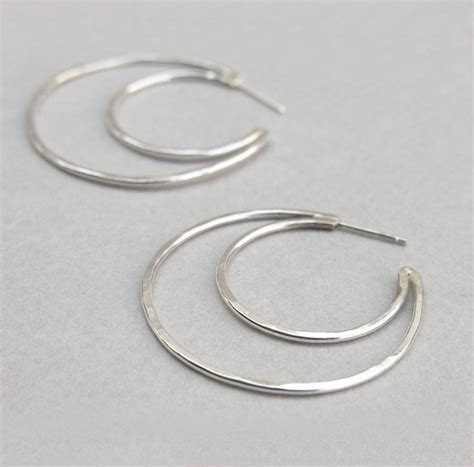 Crescent Moon Hoop Earrings Sterling Silver Bohemian Style Etsy