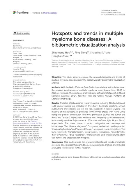 Pdf Hotspots And Trends In Multiple Myeloma Bone Diseases A Bibliometric Visualization Analysis