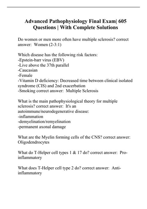 Advanced Pathophysiology Final Exam 605 Questions With Complete Solutions Advanced