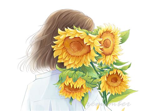 拥抱向日葵 插画 （内附过程）rememberrm 站酷zcool