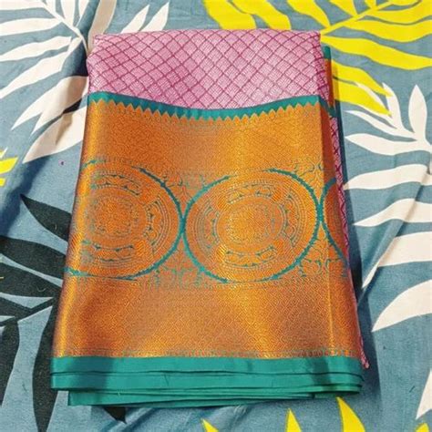 Printed Party Wear Orange Pink Banarasi Silk Saree 63 M With Blouse
