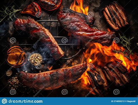 Bbq Grilled Smoked Pork Ribs Generative Ai Illustration Stock