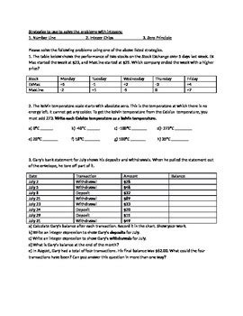 Integer Word Problems Grade 8 Integer Word Problems Worksheets 2019