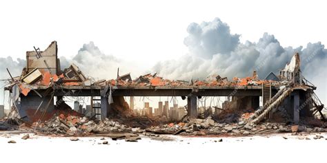 Panorama De Un Edificio Destrozado Con Escombros De Hormigón Y Una