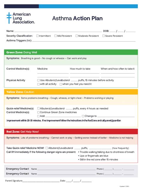 Fillable Online Asthma Action Plan Fax Email Print Pdffiller