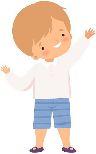 귀여운 작은 행복한 소년 흔들며 그의 손 만화 스타일 벡터 일러스트 아이에 대한 스톡 벡터 아트 및 기타 이미지 아이 남성