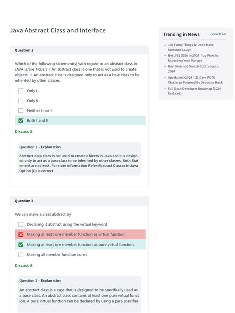 Quiz About Java Abstract Class And Interface Pdf Class Computer Programming Method