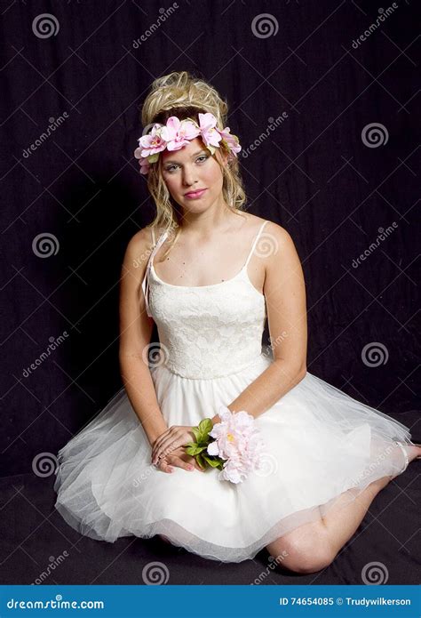 Dreamy Teen Blonde Girl Party Dress Flowers Stock Image Image Of