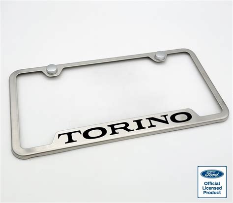 Brushed Notched Stainless License Plate Frame W Ford Torino Script