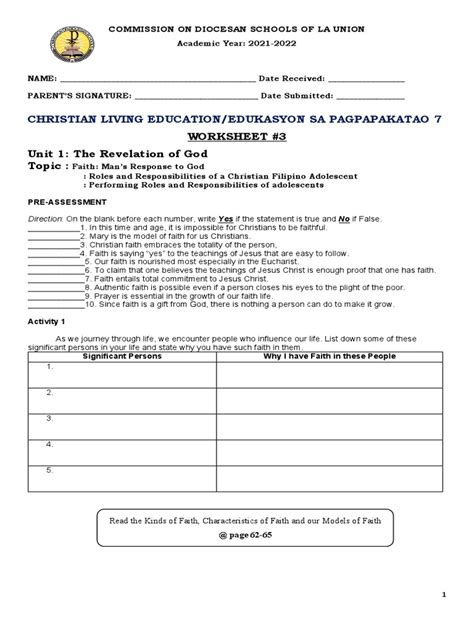 G7 Worksheet 3 In Cle Esp Pdf Faith Jesus