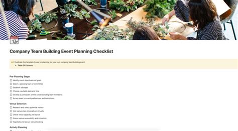 Notion Company Team Building Event Planning Checklist Template