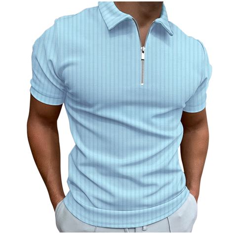 Mens Polo Shirts Summer Solid Print Shirt Elastic Turn Down Collar