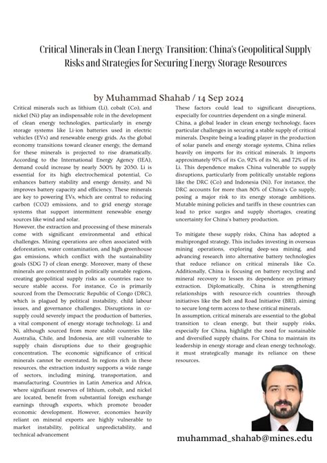 Muhammad Shahab On Linkedin Cleanenergy Criticalminerals Energystorage Lithium Cobalt Nickel