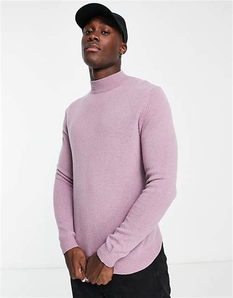 Asos Design Lambswool Turtle Neck Sweater In Dusty Pink Asos