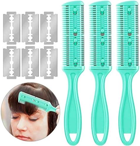 3 Pieces Razor Comb With 10 Pieces Razors Hair Cutter Comb Cutting