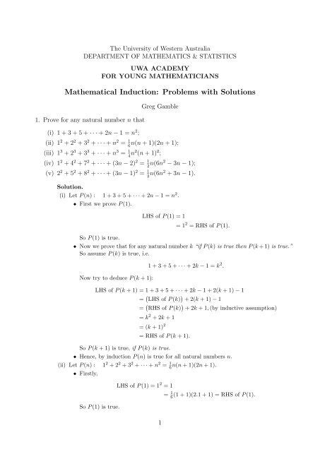 Mathematical Induction Problems With Solutions The University Of