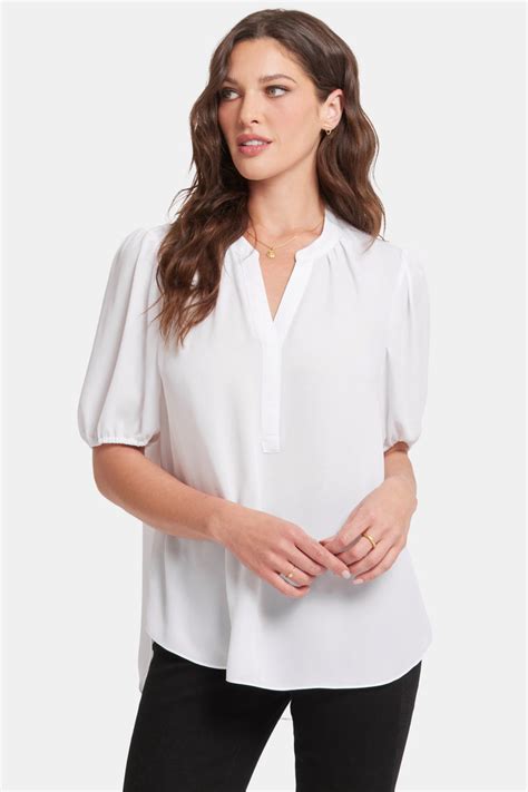Short Puff Sleeve Popover Top Optic White White Nydj