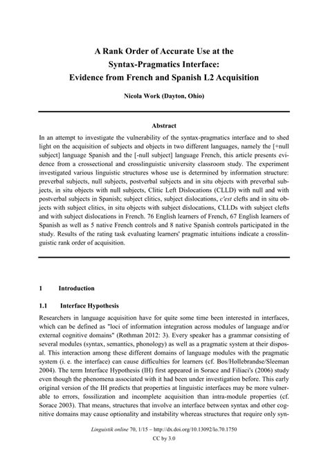 pdf a rank order of accurate use at the syntax pragmatics interface