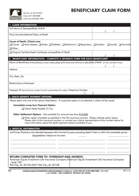 Printable Beneficiary Form Template