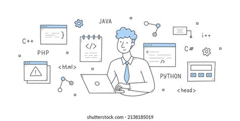 Programmer Develop Code Doodle Concept Man Stock Vector Royalty Free