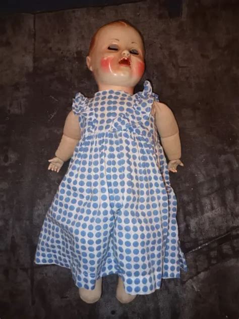 ANCIENNE POUPEE RAYNAL Tete mains en Rhodoïd corps tissus yeux décrochés EUR