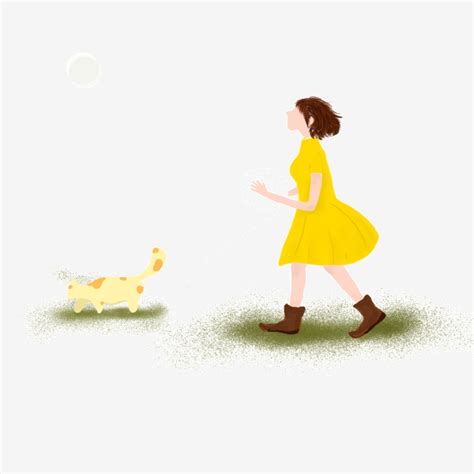 만화 노란 드레스 소녀 일러스트 무료 개를 산책하는 강아지 그림을 미끄러 져 귀여운 만화 노란 드레스 소녀 무료 일러스트 여자 걸어서 개가 Png 일러스트 및 Psd