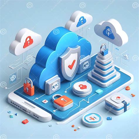 3d Flat As Cloud Computing Security With Shield And Lock Symbols Concept As Vector Icons