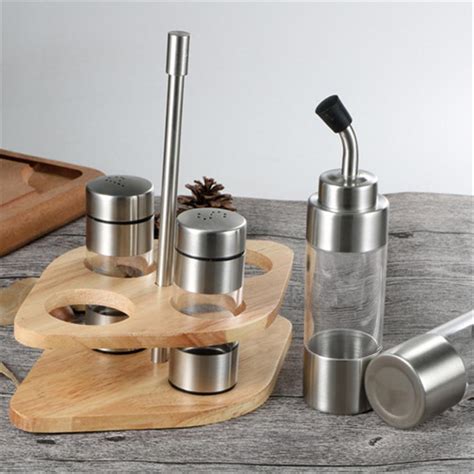 Kitchen Seasoning Bottle Set With Wooden Rack Tran Grandado
