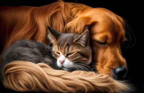 Dog And A Cat Laying Next To Each Other Generative Ai Stock Image