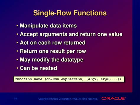 Single Row Functions Schedule Timing Topic 55 Minutes Lecture Ppt