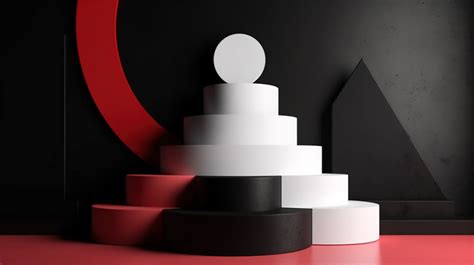 Showcase Display Minimalistic Geometric Podium With Red Black And White