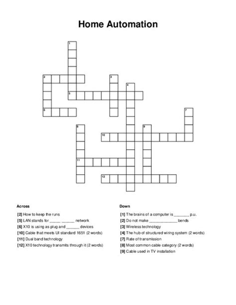 Home Automation Crossword Puzzle