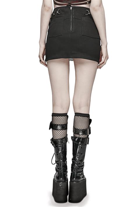 Stylish Punk Black Mini Skirt With Metal Rings