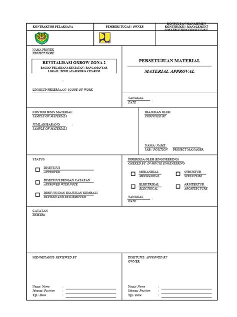 Dokumen Tips Form Persetujuan Material Lembar Approval Pdf