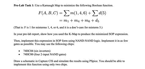 solved pre lab task 1 use a karnaugh map to minimize the