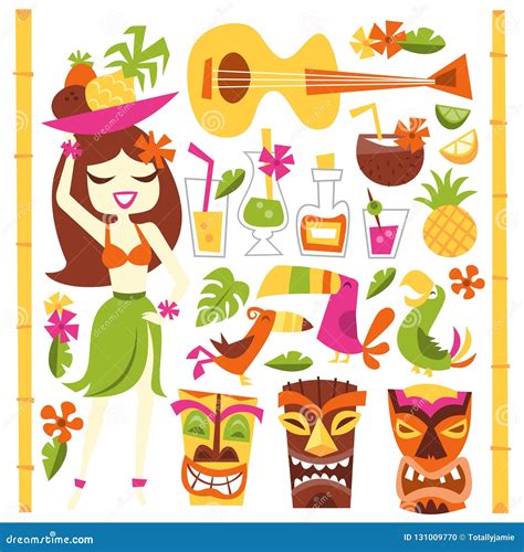 Retro Hawaiian Luau Party Set Stock Illustration Illustration Of