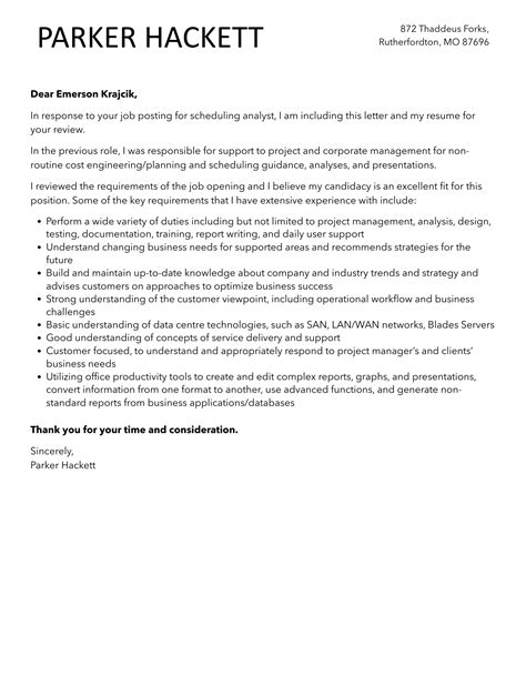 Scheduling Analyst Cover Letter Velvet Jobs